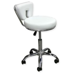 Round Stool with Back Support (White)