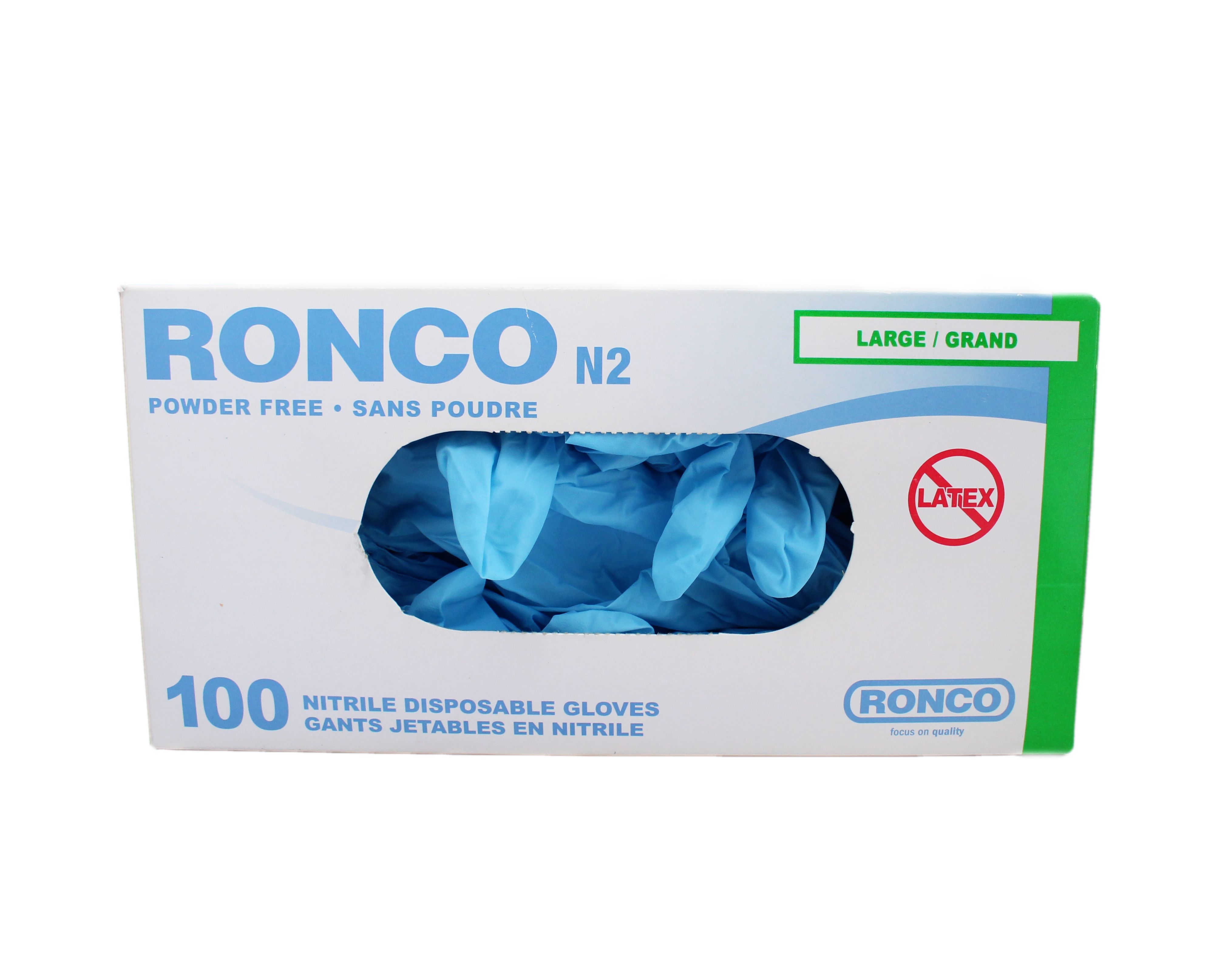Ronco Nitrile Disposable Gloves Blue (Powder Free) Large (100/Box)